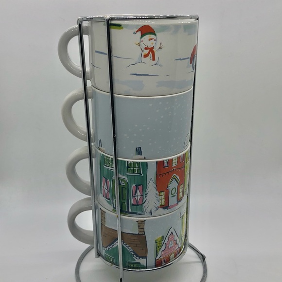 Pier 1 | Dining | Pier Stackable Coffee Mugs Christmas Village Scene ...